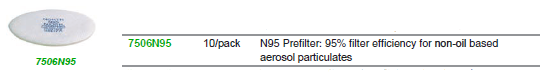 North N95 prefilter approved for the North brand respirators