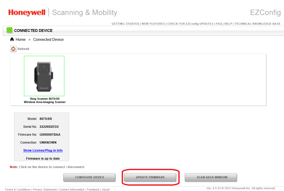 How to update the scanner firmware using EZConfig 4.X.X.?
