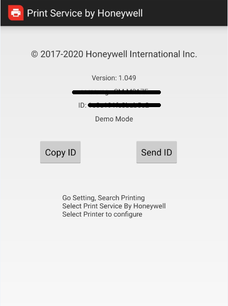 Print Service by Honeywell showing Demo Mode