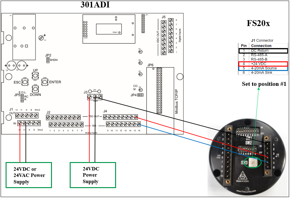 How to wire an FS20X Falme Detector to a 301-ADI Module.