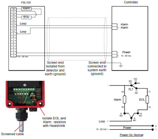 How to connect an FSL100 Flame Detector to a VISTA-128FBPN Fire Panel