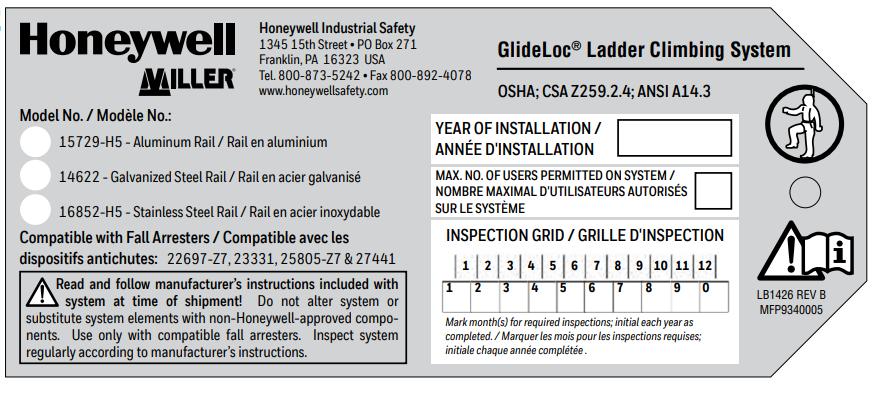 Miller GlideLoc Identification Label Part Number