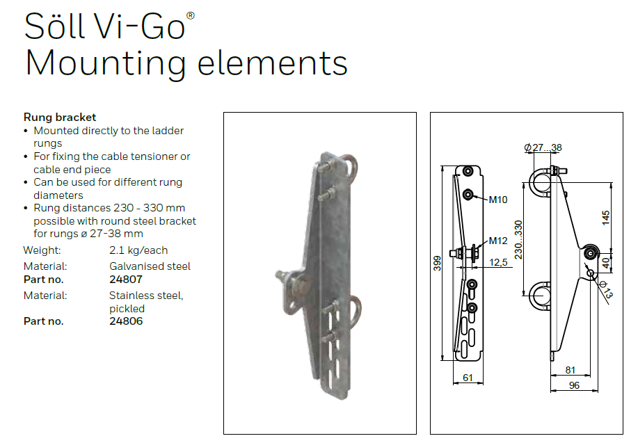 NA Miller Vi-Go Kits VGM-3/8 - Rung diameters