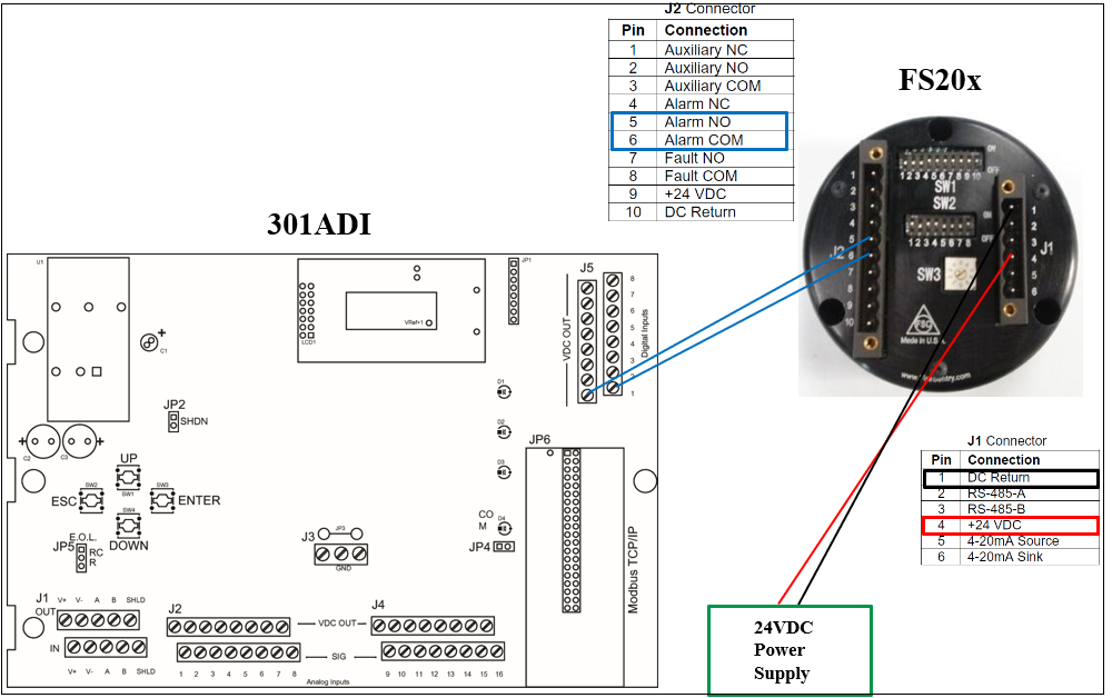 How to wire an FS20X Flame Detector to a 301-ADI Module.