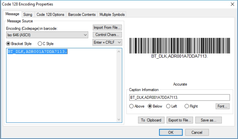 How to create a 3820 1D quick connect bar code compatible with Smart ...