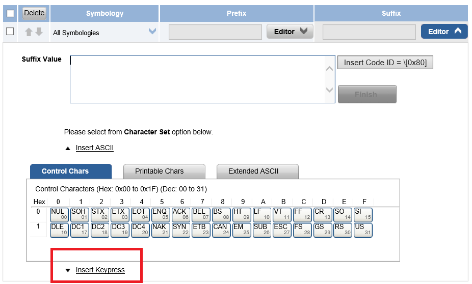 How to program a Back TAB suffix or prefix.